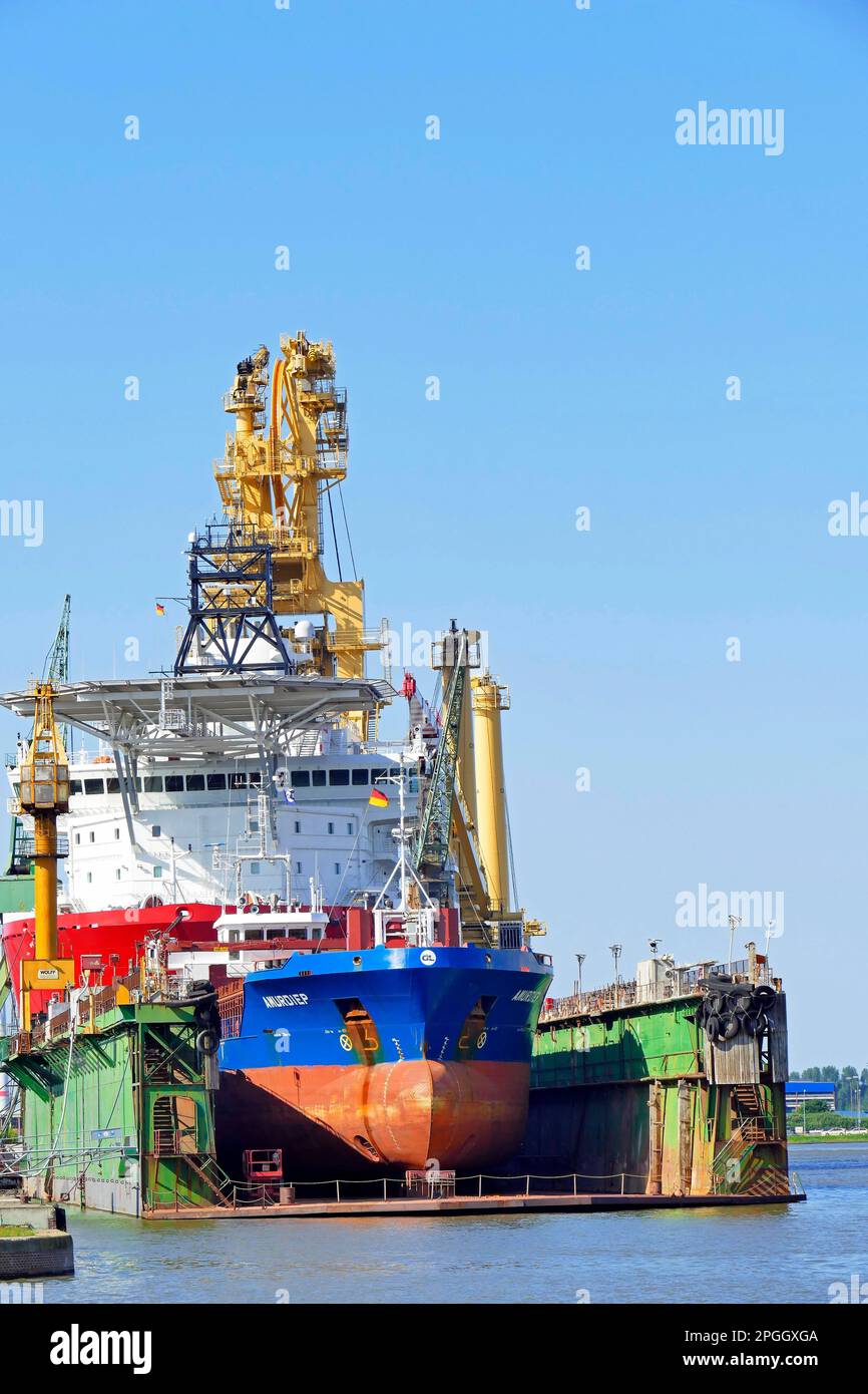 Cargo ship Amurdiep in floating dock, Lloyd Werft, Bremerhaven, Germany ...