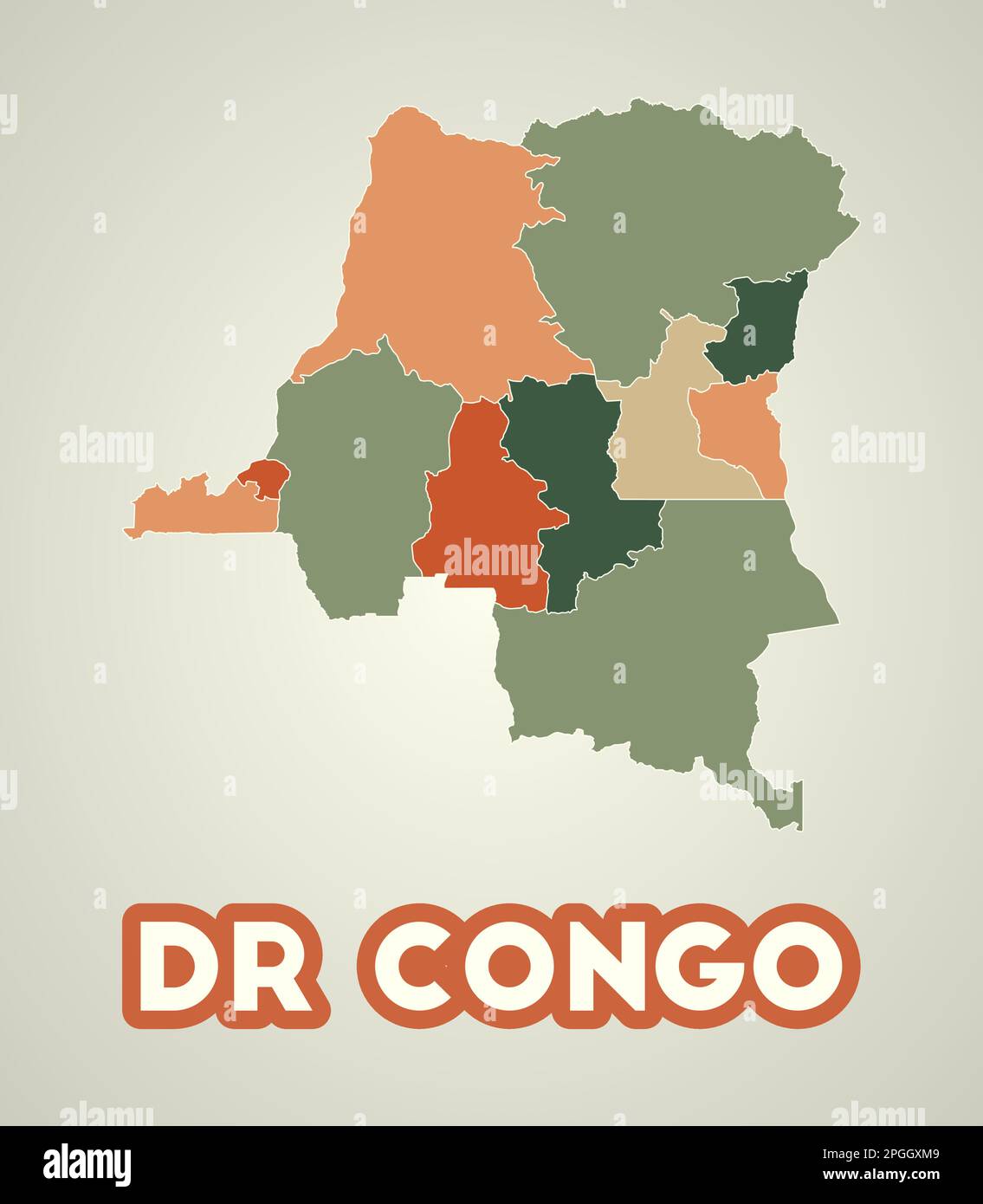 DR Congo poster in retro style. Map of the country with regions in ...