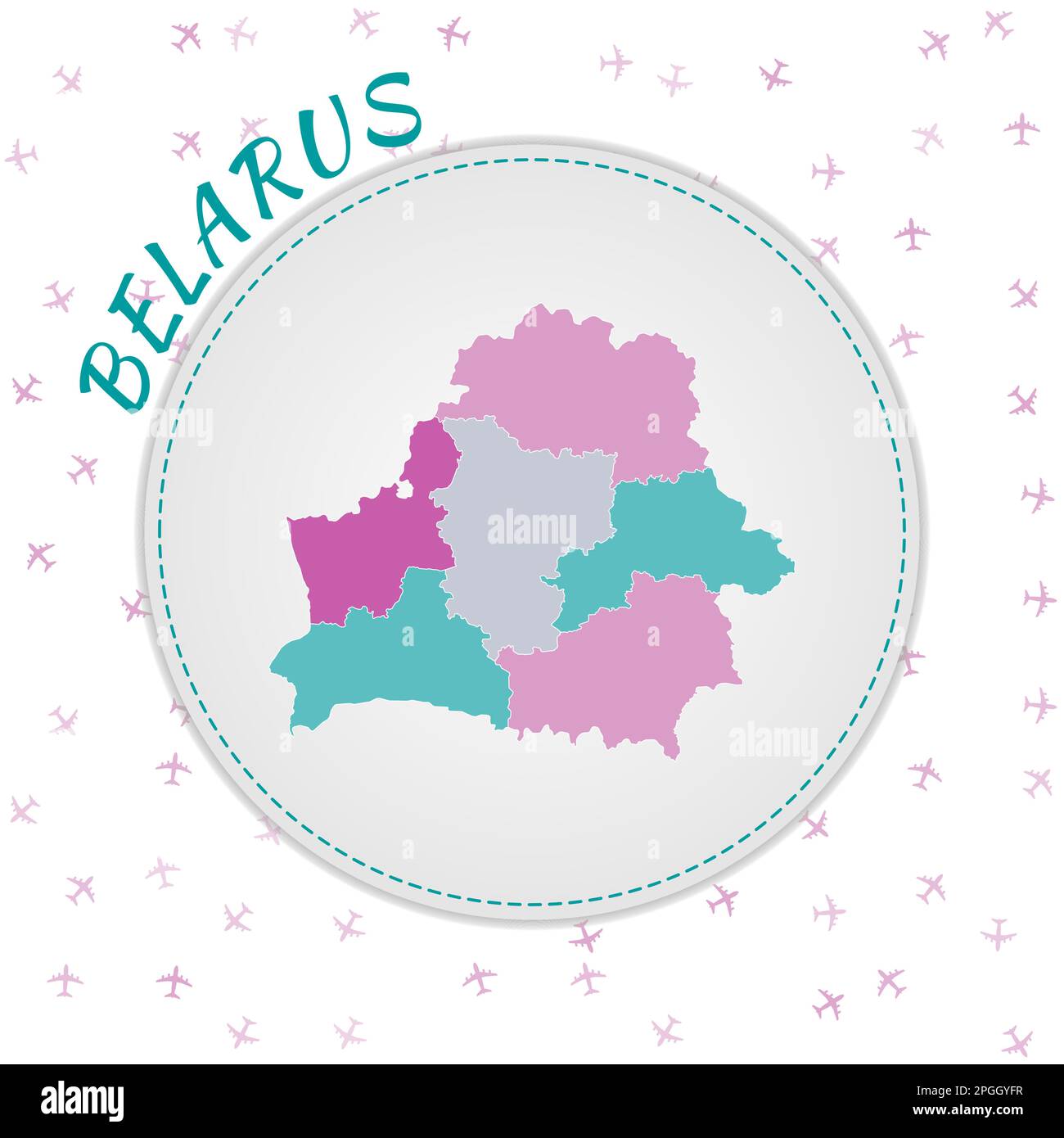 Belarus map design. Map of the country with regions in emerald-amethyst ...