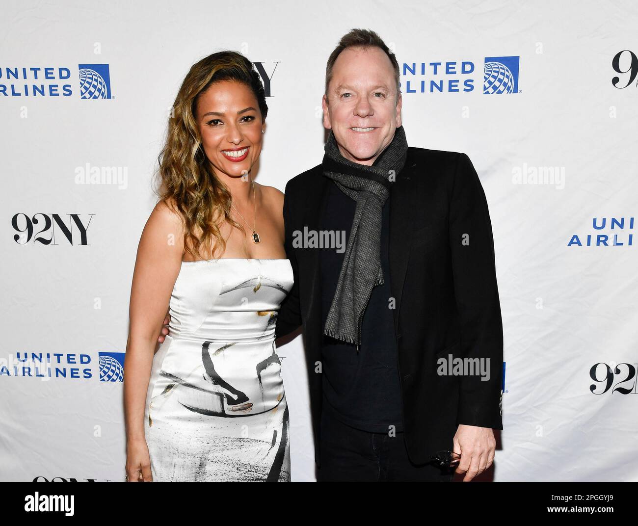 Meta Golding, left, and Kiefer Sutherland from the Paramount+ ...