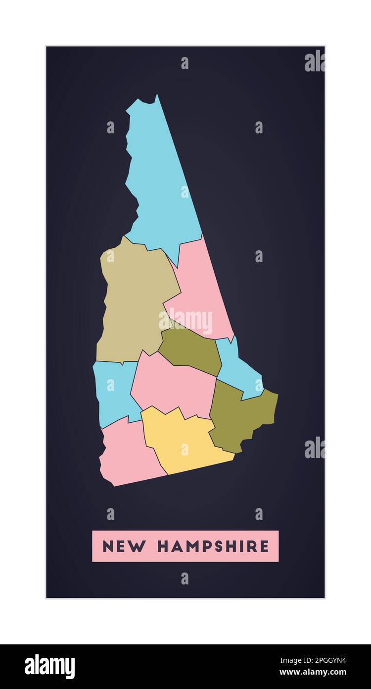 New Hampshire map. US state poster with regions. Shape of New Hampshire ...