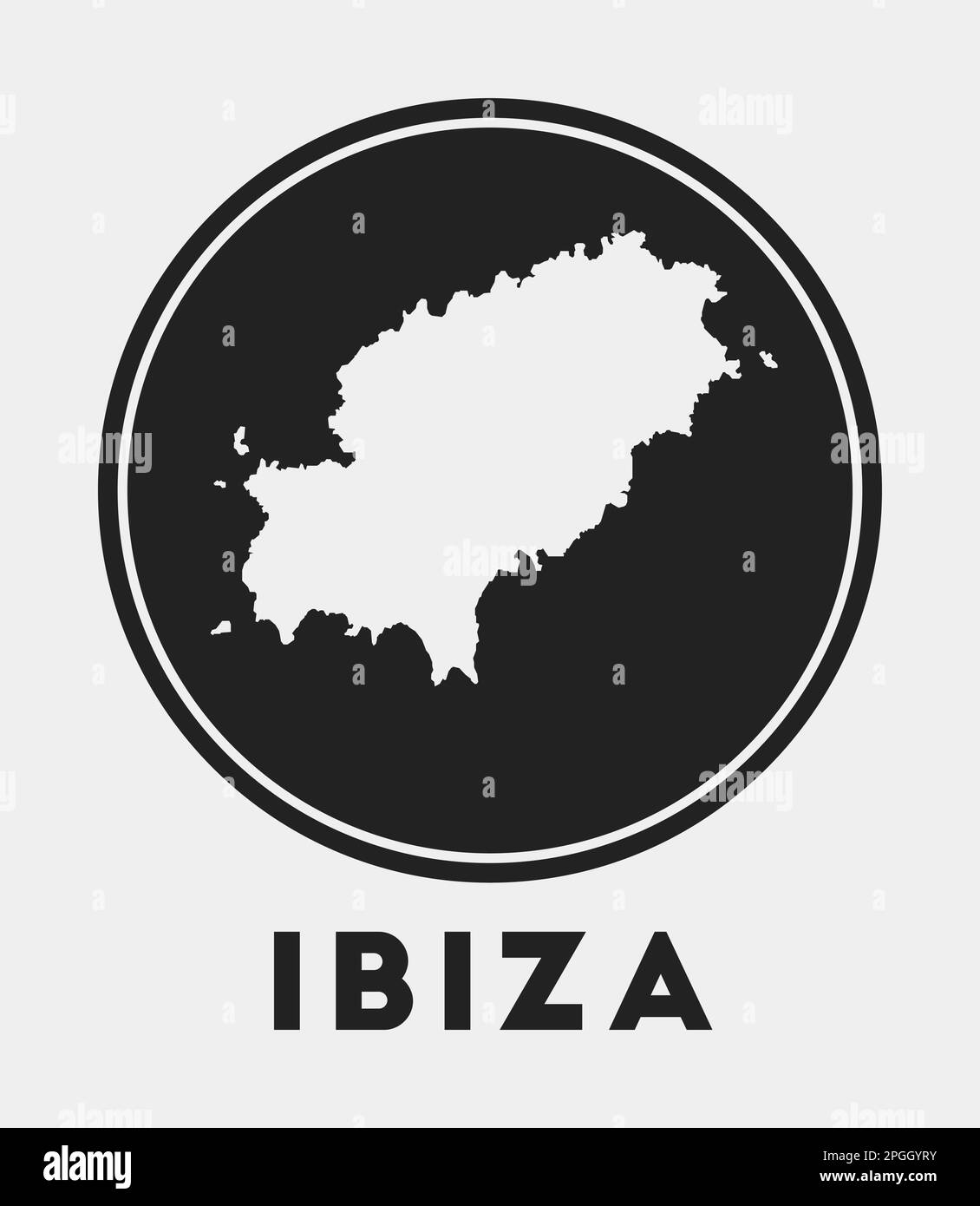 Ibiza icon. Round logo with island map and title. Stylish Ibiza badge ...