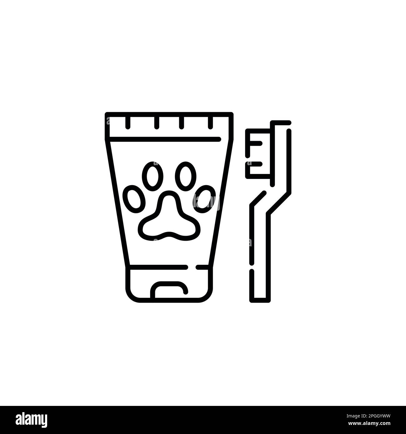 Pet oral hygiene. Toothpaste and brush. Pixel perfect, editable stroke ...