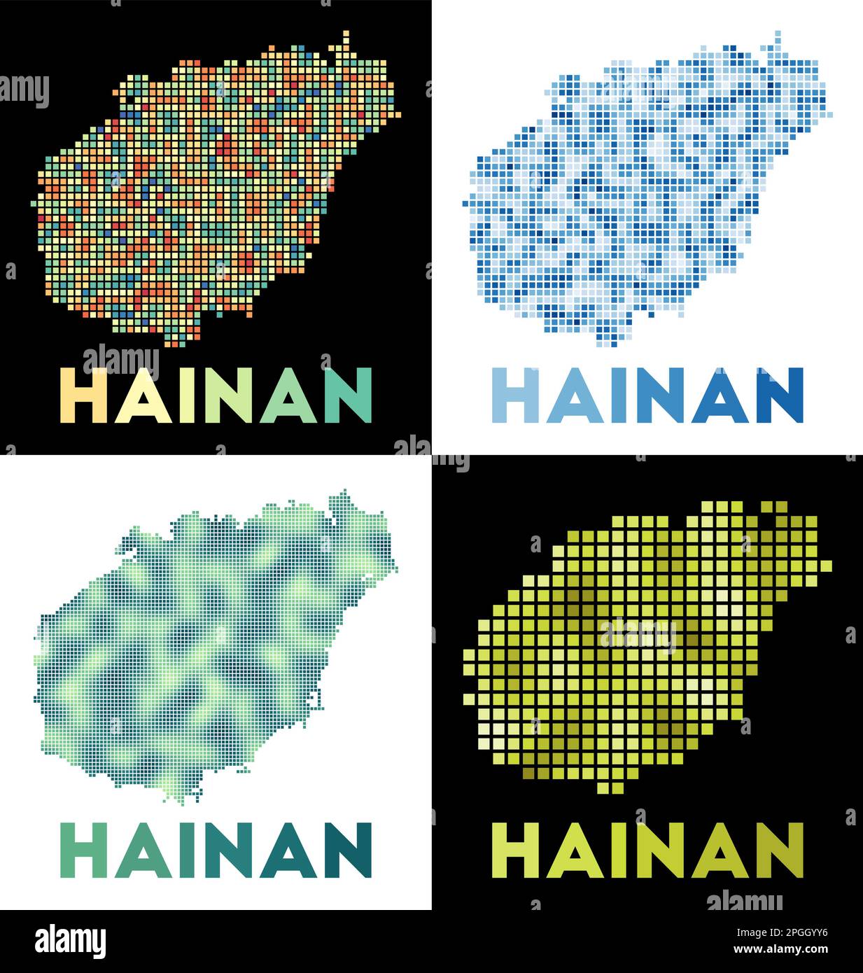 Hainan map. Collection of maps of Hainan in dotted style. Borders of ...