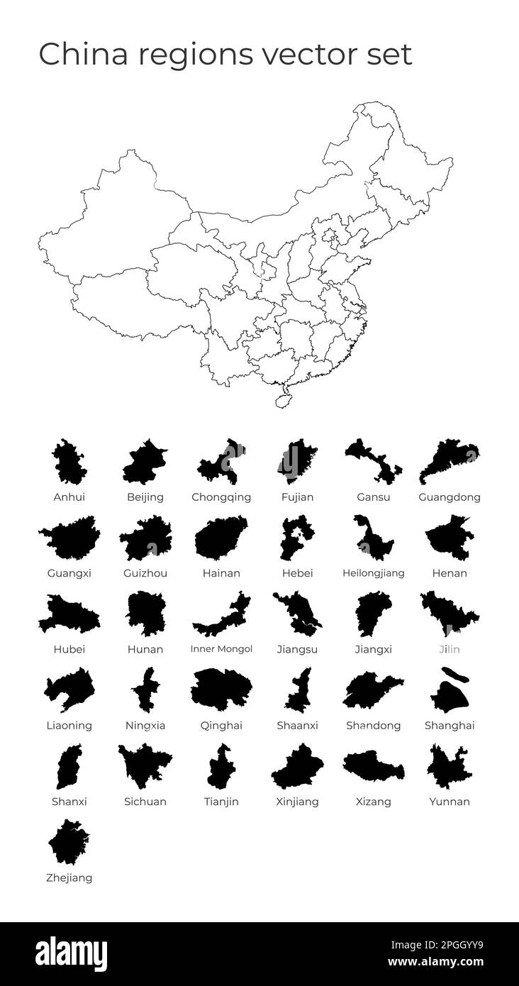 China map with shapes of regions. Blank vector map of the country with ...