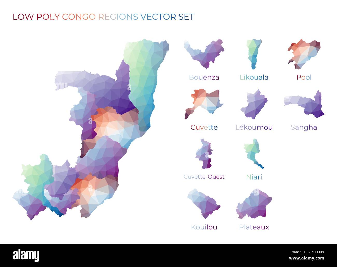 Congolese low poly regions. Polygonal map of Congo with regions ...