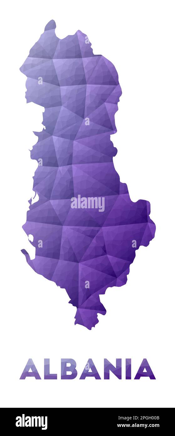 Map of Albania. Low poly illustration of the country. Purple geometric design. Polygonal vector ...