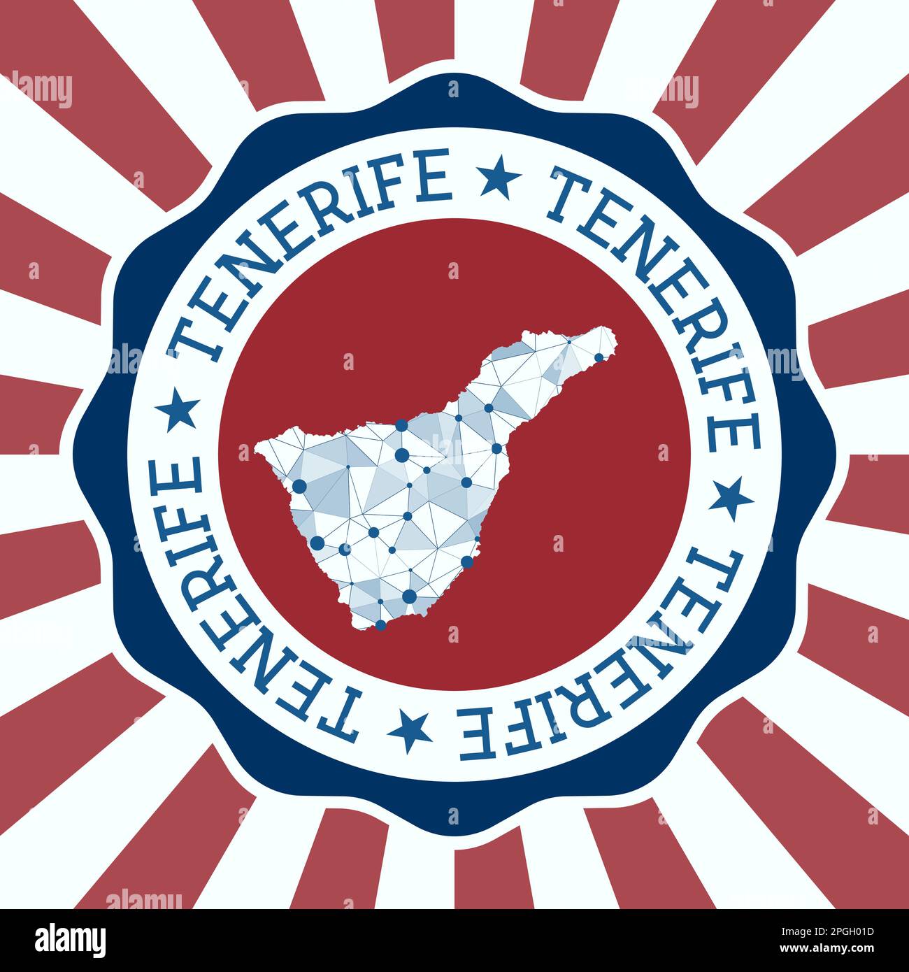 Tenerife Badge. Round logo of island with triangular mesh map and ...