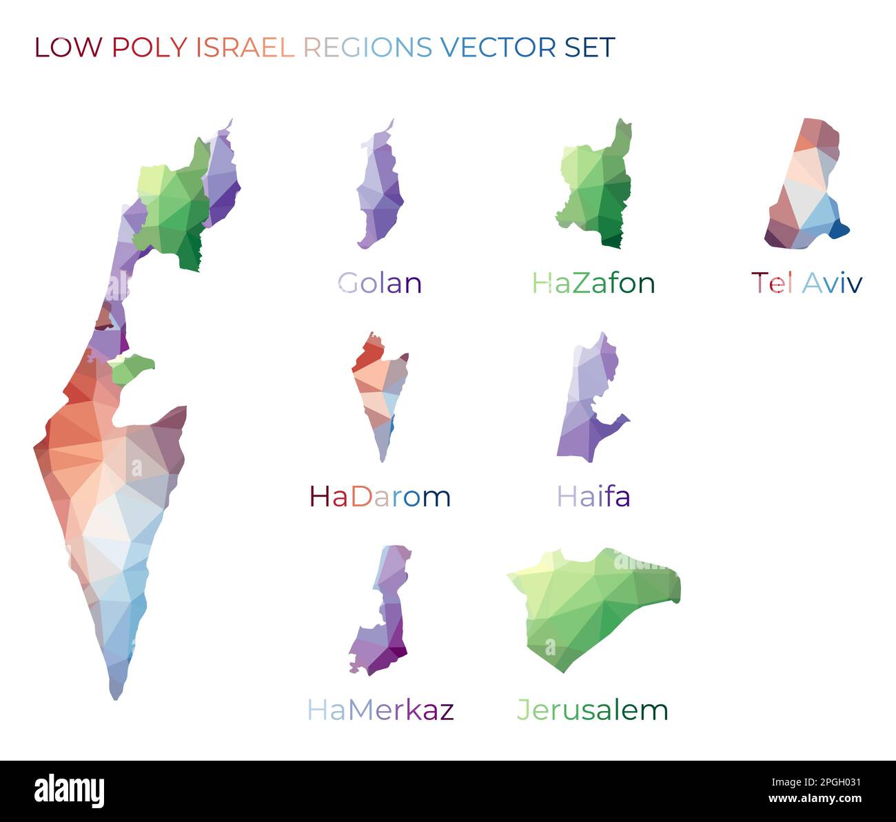 Israeli low poly regions. Polygonal map of Israel with regions ...