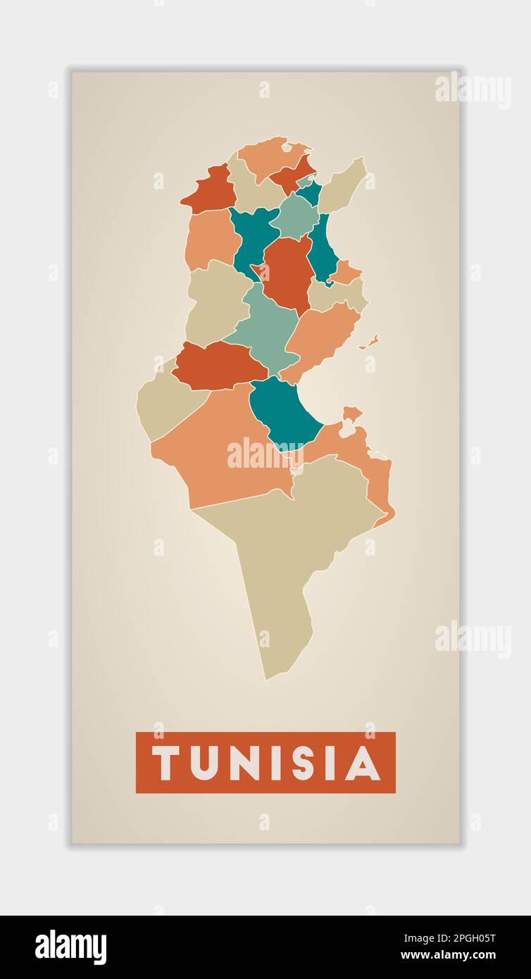 Tunisia poster. Map of the country with colorful regions. Shape of ...
