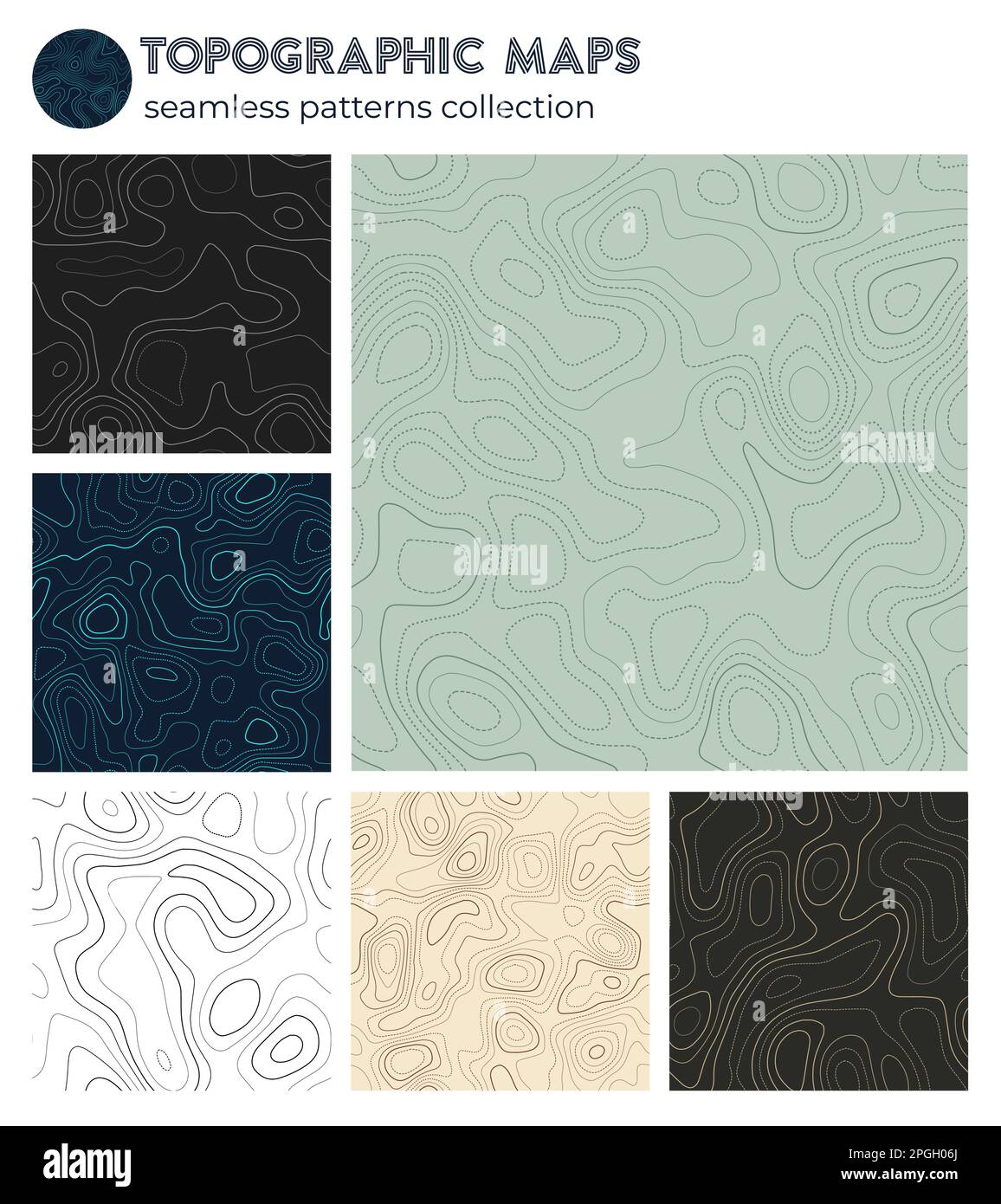 Topographic maps. Attractive isoline patterns, seamless design ...