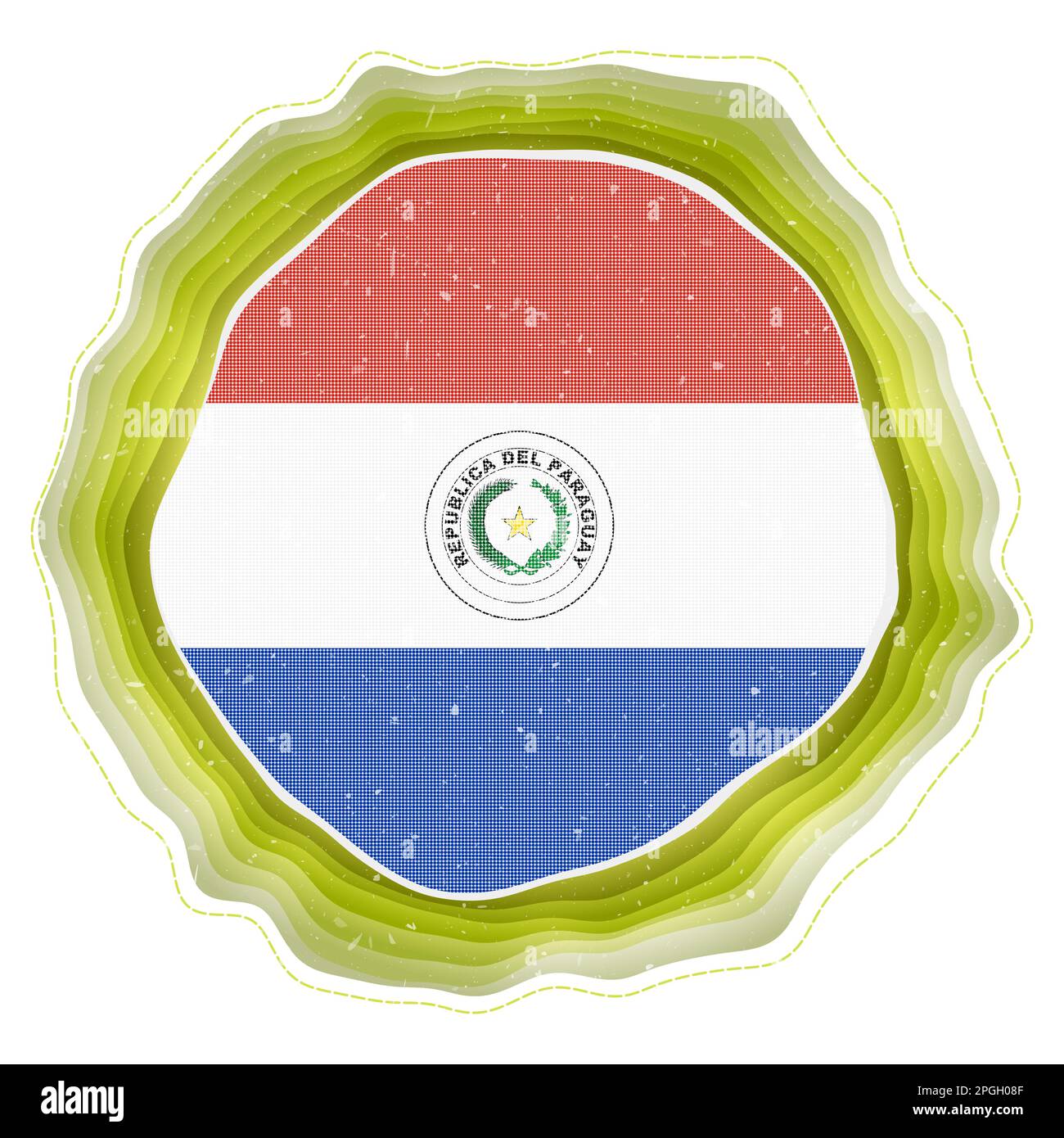 Paraguay flag in frame. Badge of the country. Layered circular sign around Paraguay flag. Neat ...