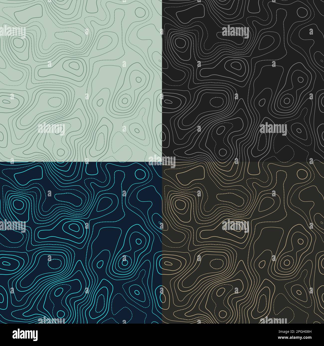 Topography patterns. Seamless elevation map tiles. Appealing isoline ...