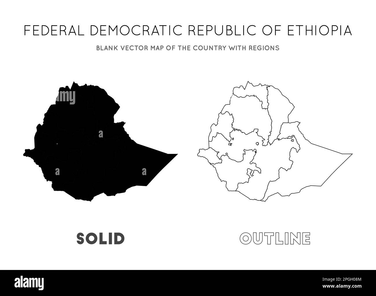 Ethiopia map. Blank vector map of the country with regions. Borders of ...