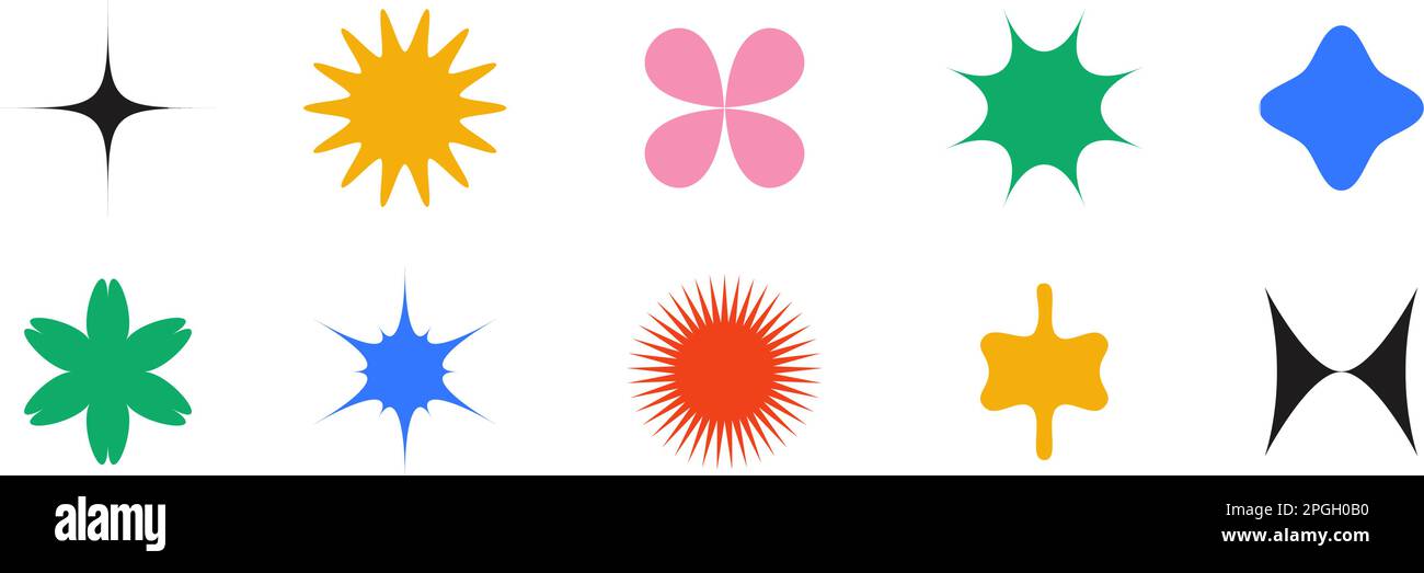 Geometric primitive shapes collection. Abstract stars and flowers forms ...