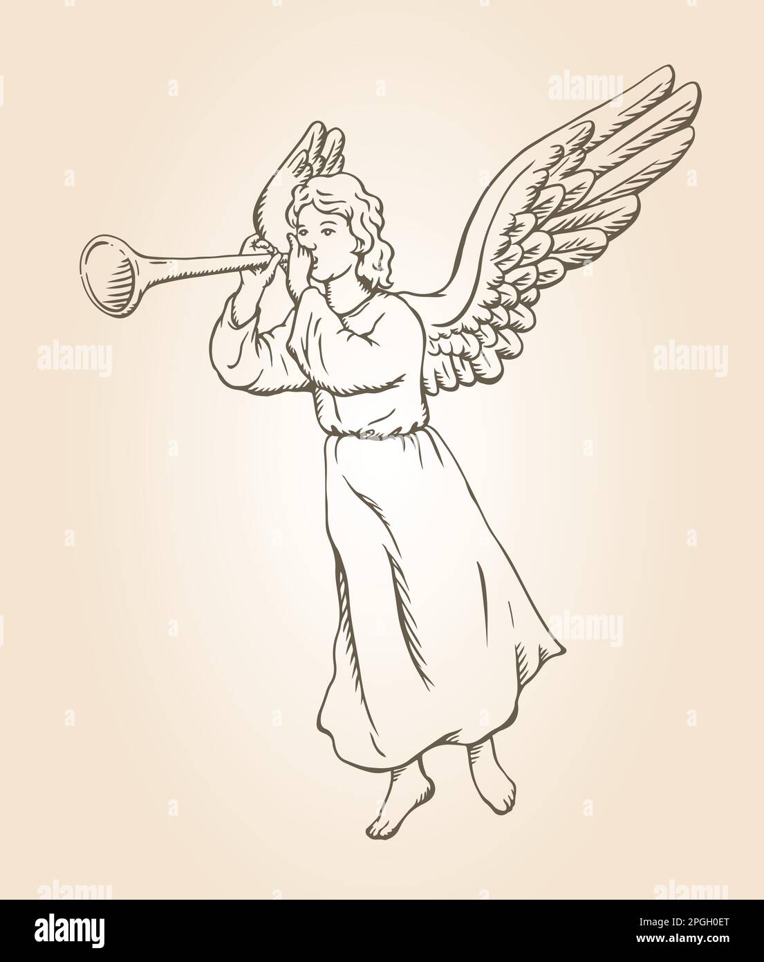 Hand drawn sketch of angel blowing trumpet. Vector illustration Stock Vector Image & Art - Alamy