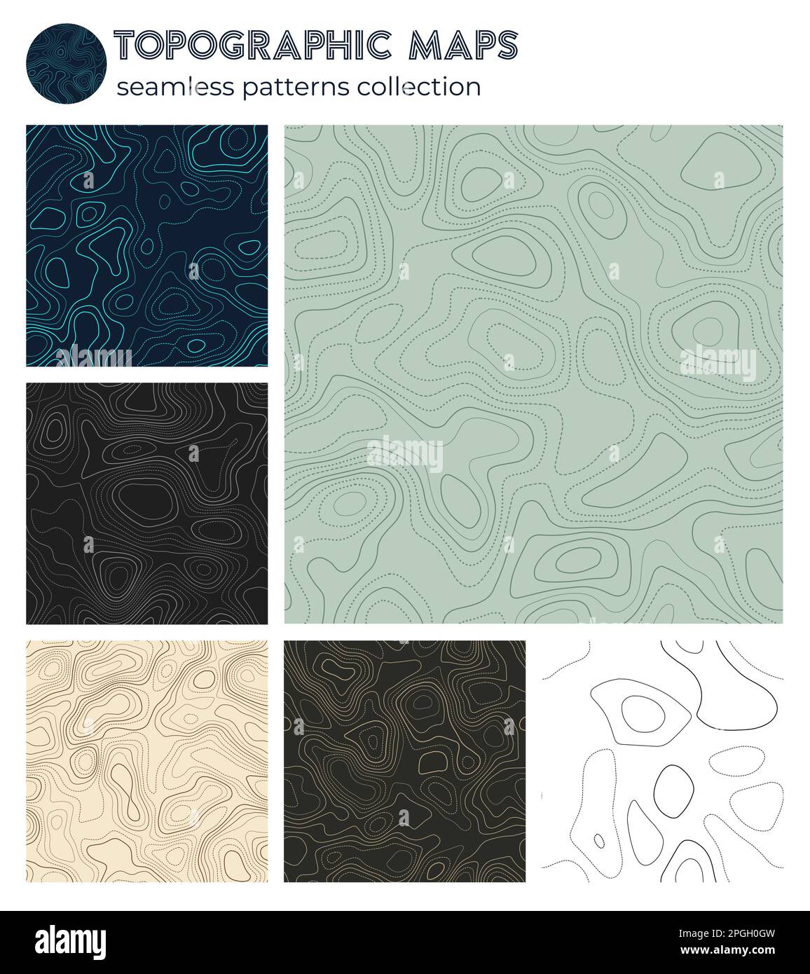 Topographic maps. Artistic isoline patterns, seamless design. Neat ...