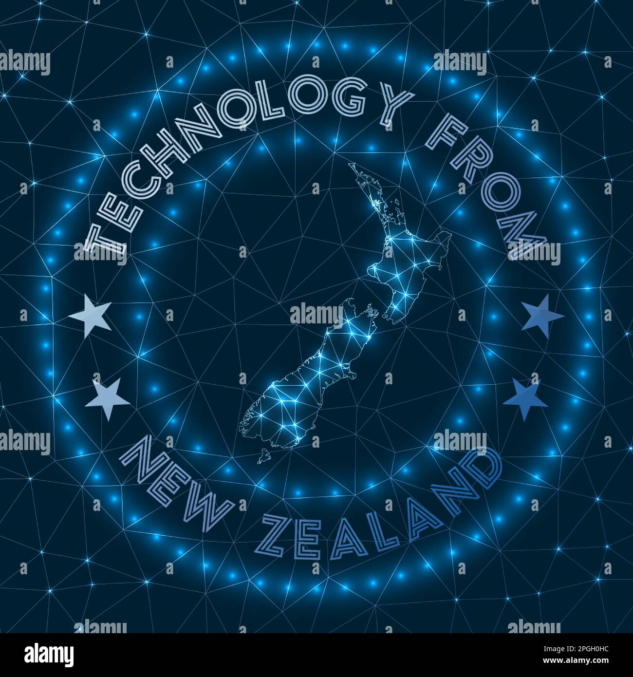 Technology From New Zealand. Futuristic geometric badge of the country ...