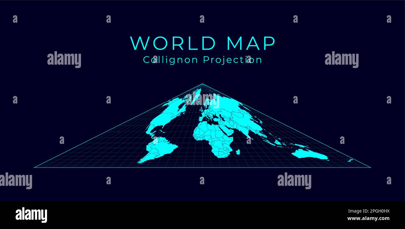 Map of the World. Collignon equal-area pseudocylindrical projection ...