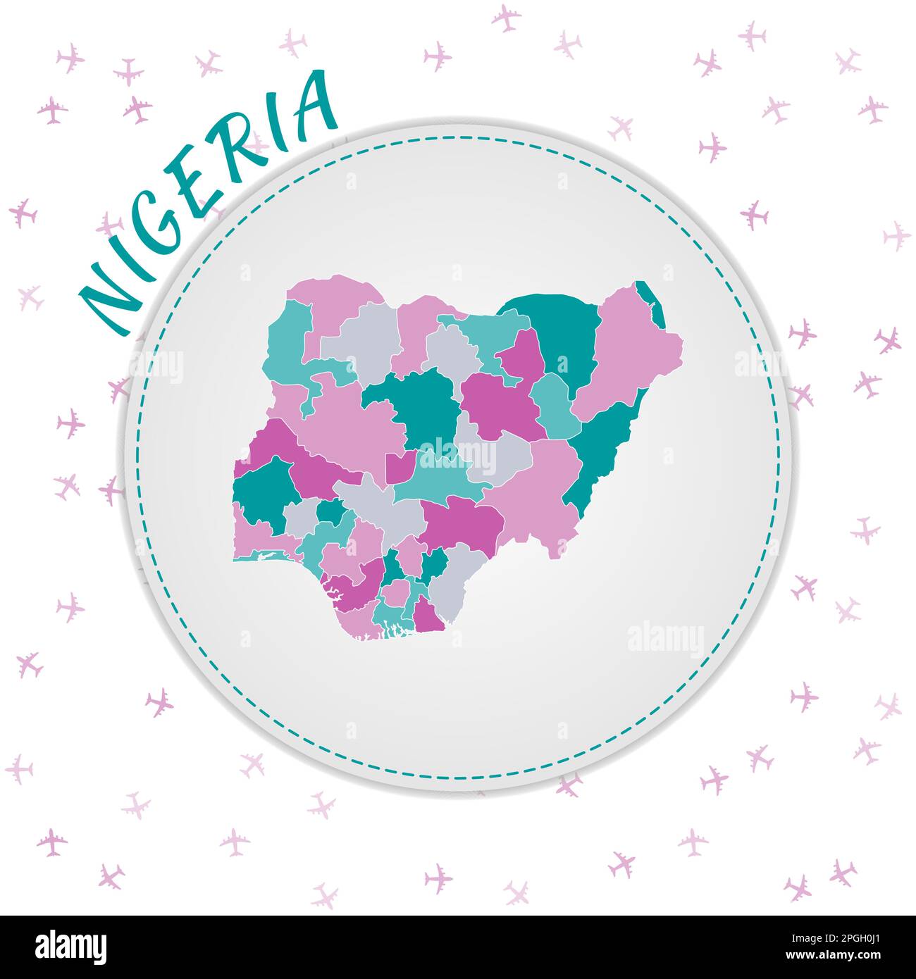 Nigeria map design. Map of the country with regions in emerald-amethyst ...