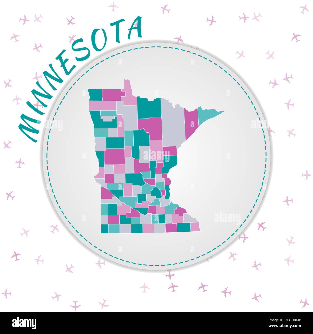 Minnesota map design. Map of the US state with regions in emerald ...