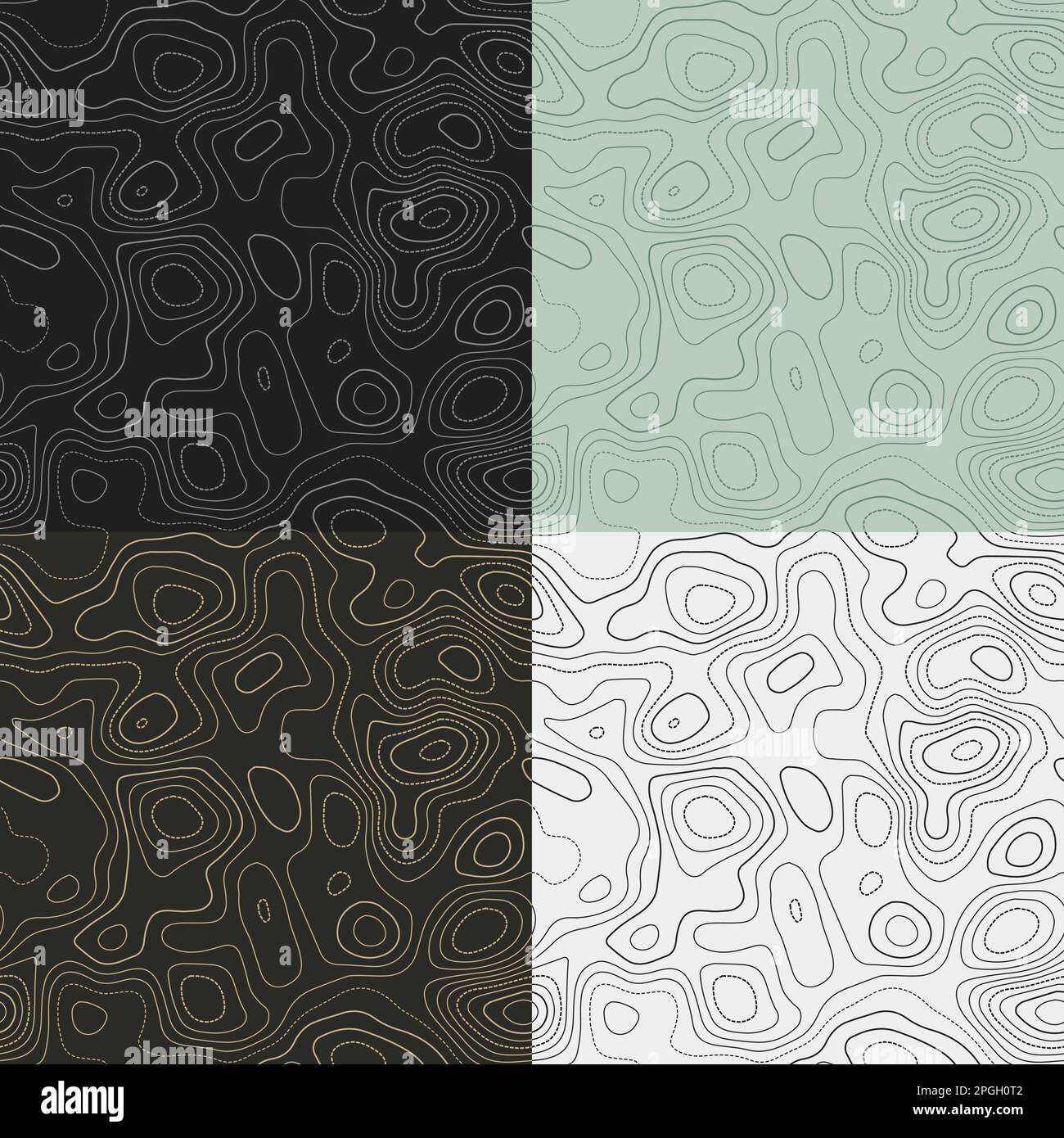 Topography patterns. Seamless elevation map tiles. Appealing isoline ...