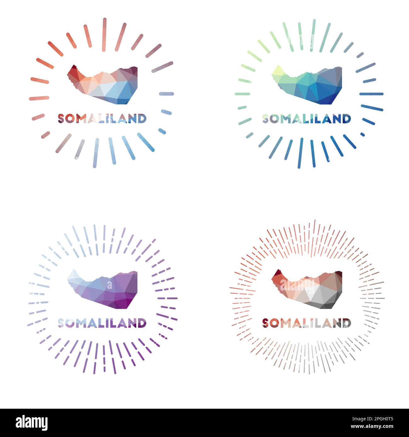 Somaliland low poly sunburst set. Logo of country in geometric polygonal style. Vector ...