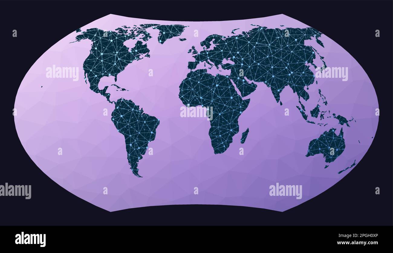 World map connection. Wagner projection. World network map. Wired globe ...
