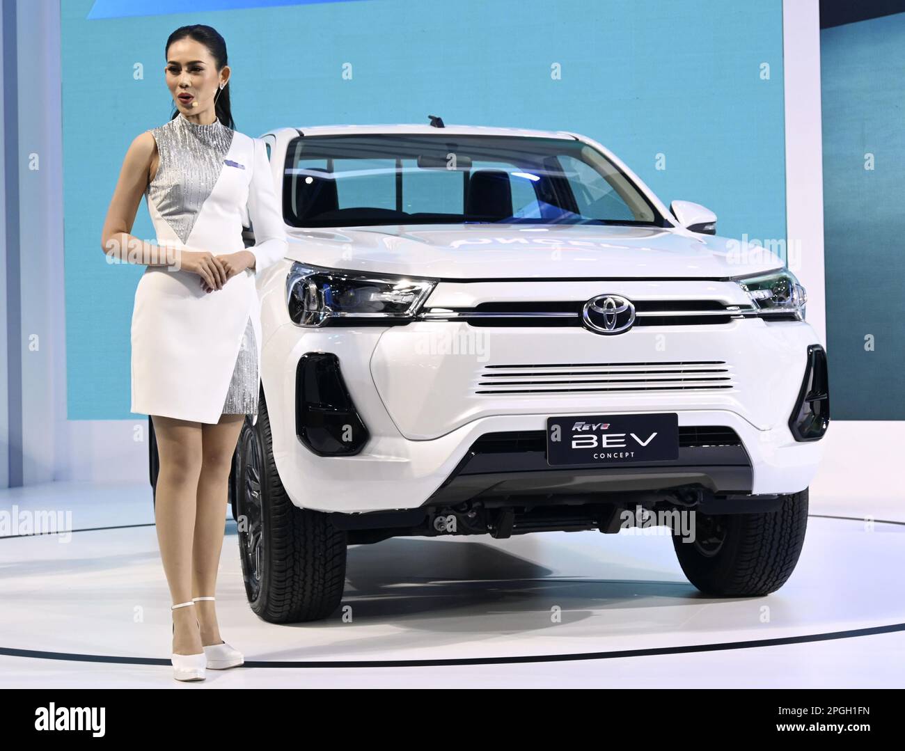 Photo taken on March 22, 2023, shows Toyota Motor Corp.'s prototype electric pickup truck ...