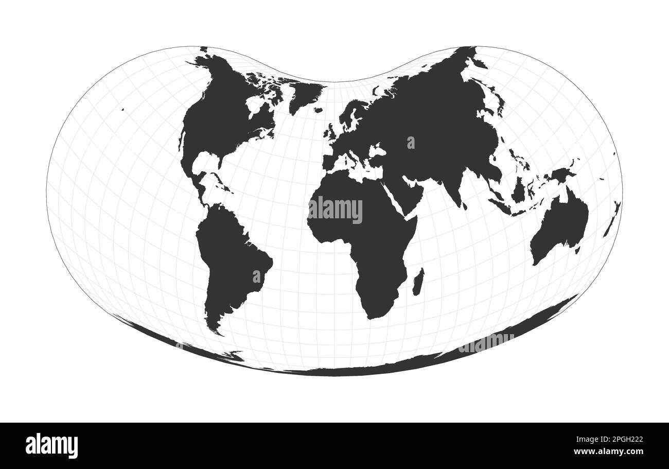 Map of the World. Hill eucyclic projection. Globe with latitude and ...