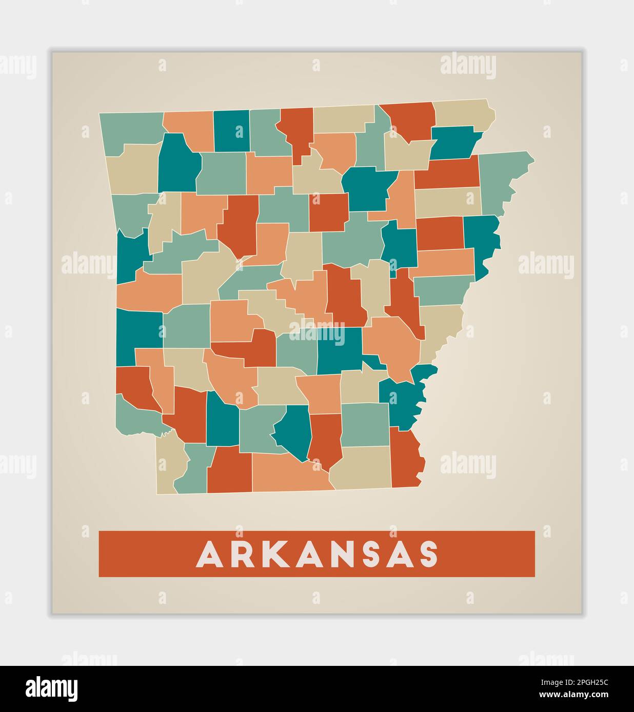 Arkansas poster. Map of the US state with colorful regions. Shape of ...