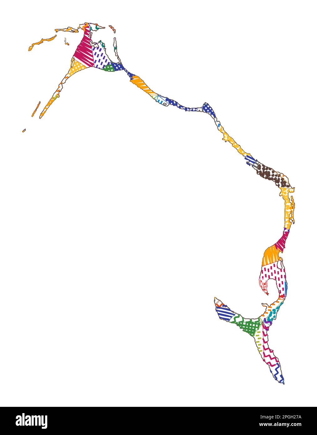 Kid style map of Eleuthera. Hand drawn polygons in the shape of ...
