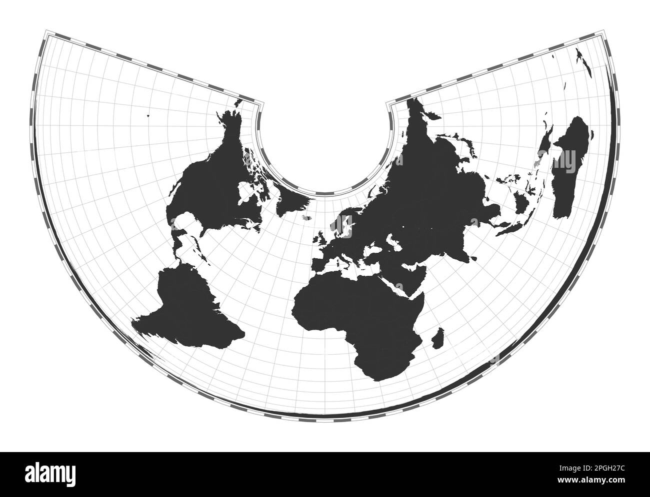 Vector world map. Albers equal-area conic projection. Plain world ...