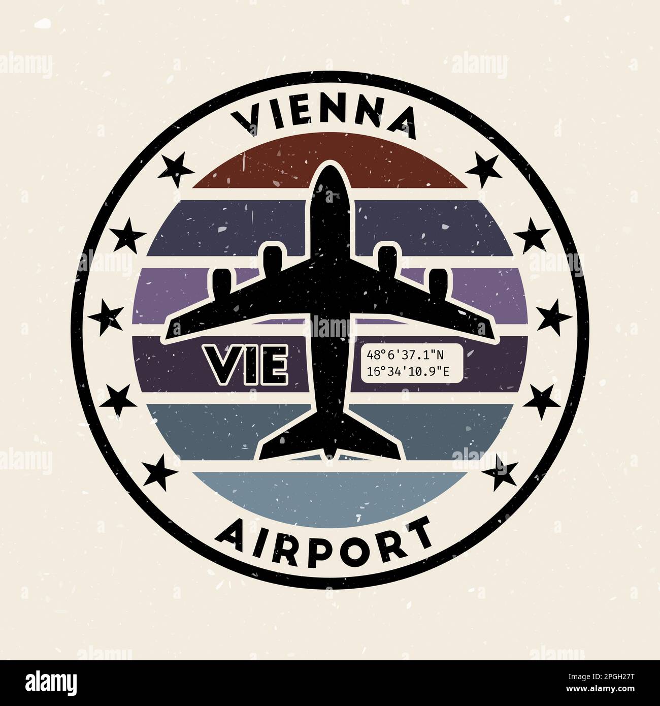 Vienna airport insignia. Round badge with vintage stripes, airplane ...
