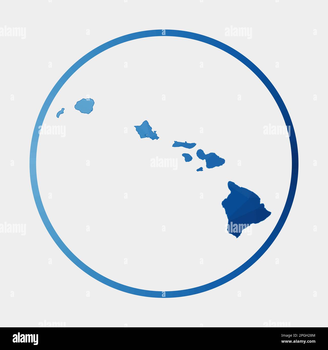 Hawaii icon. Polygonal map of the island in gradient ring. Round low ...
