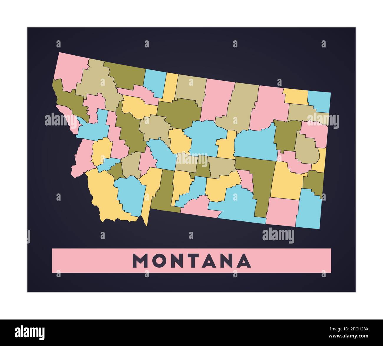 Montana map. US state poster with regions. Shape of Montana with US ...