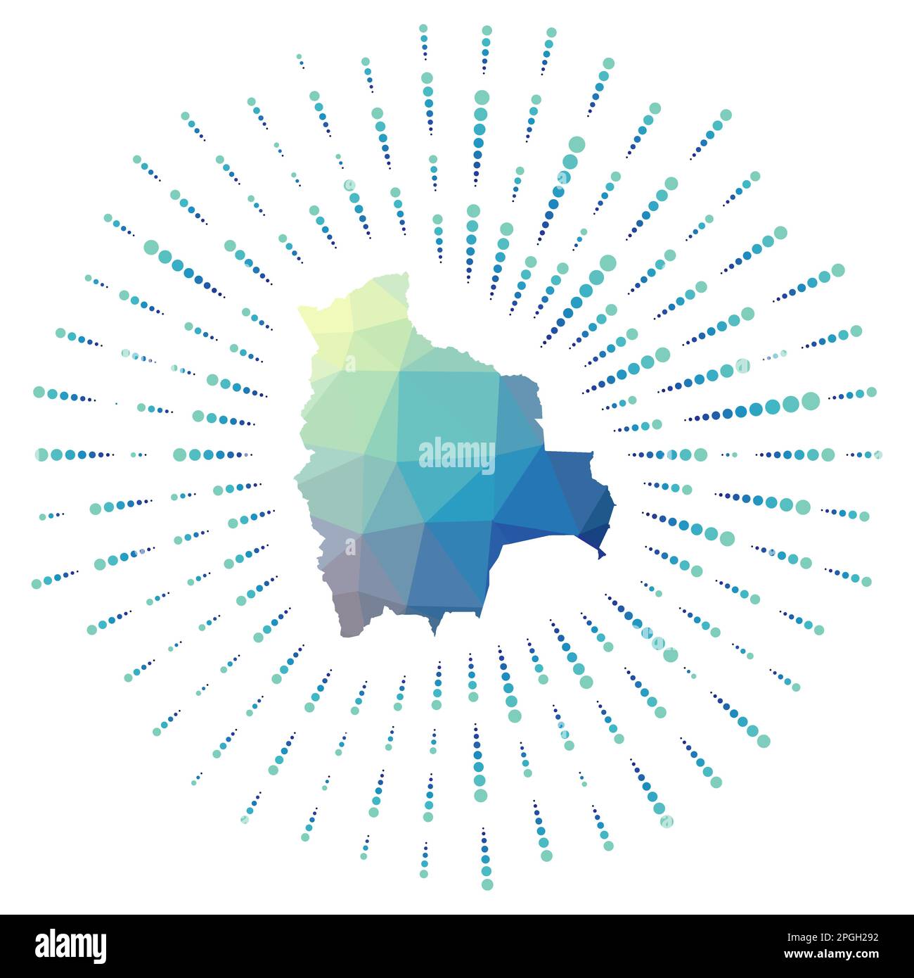 Shape of Bolivia, polygonal sunburst. Map of the country with colorful ...