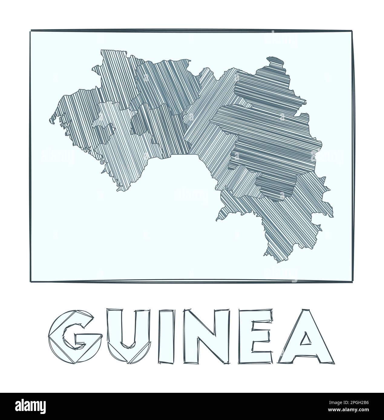 Sketch map of Guinea. Grayscale hand-drawn map of the country. Filled ...