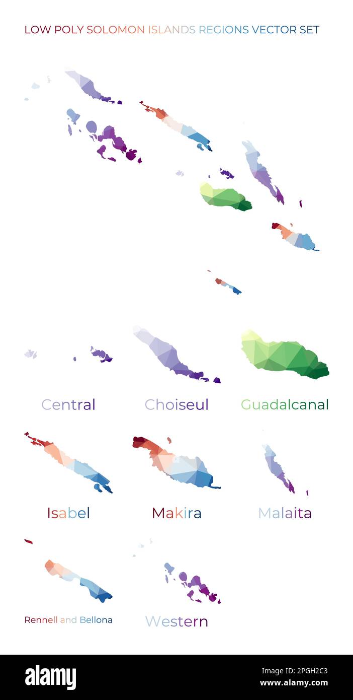Solomon Islands low poly regions. Polygonal map of Solomon Islands with ...