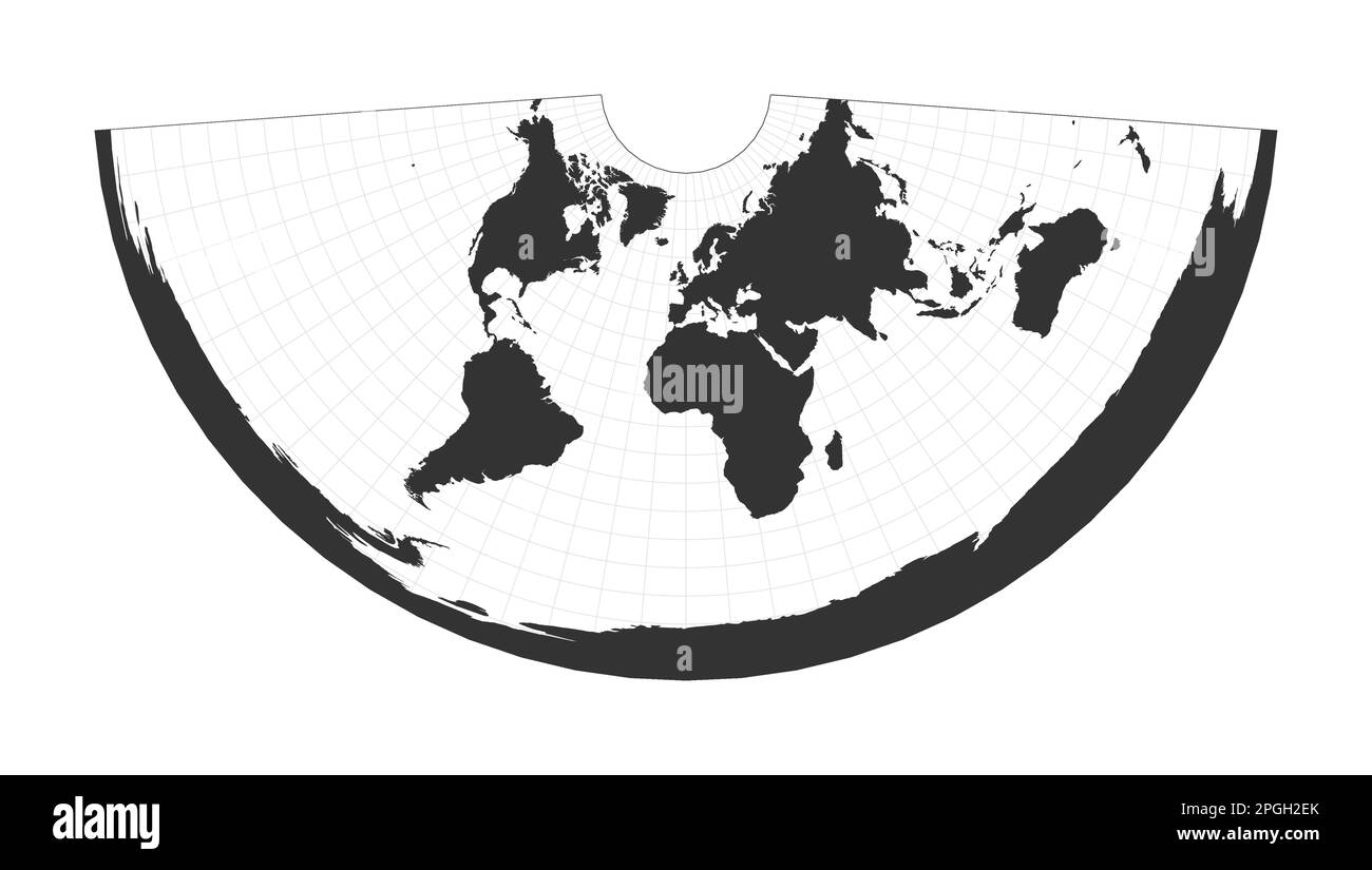 Map of the World. Conic equidistant projection. Globe with latitude and ...