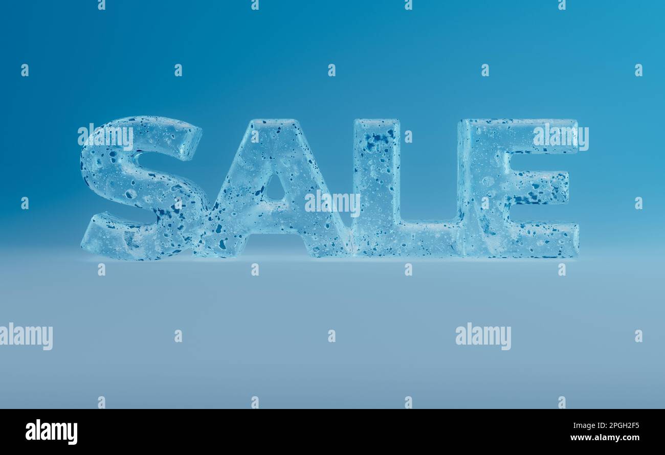Stylized 3D illustration of frozen icey SALE sign gradient background ...