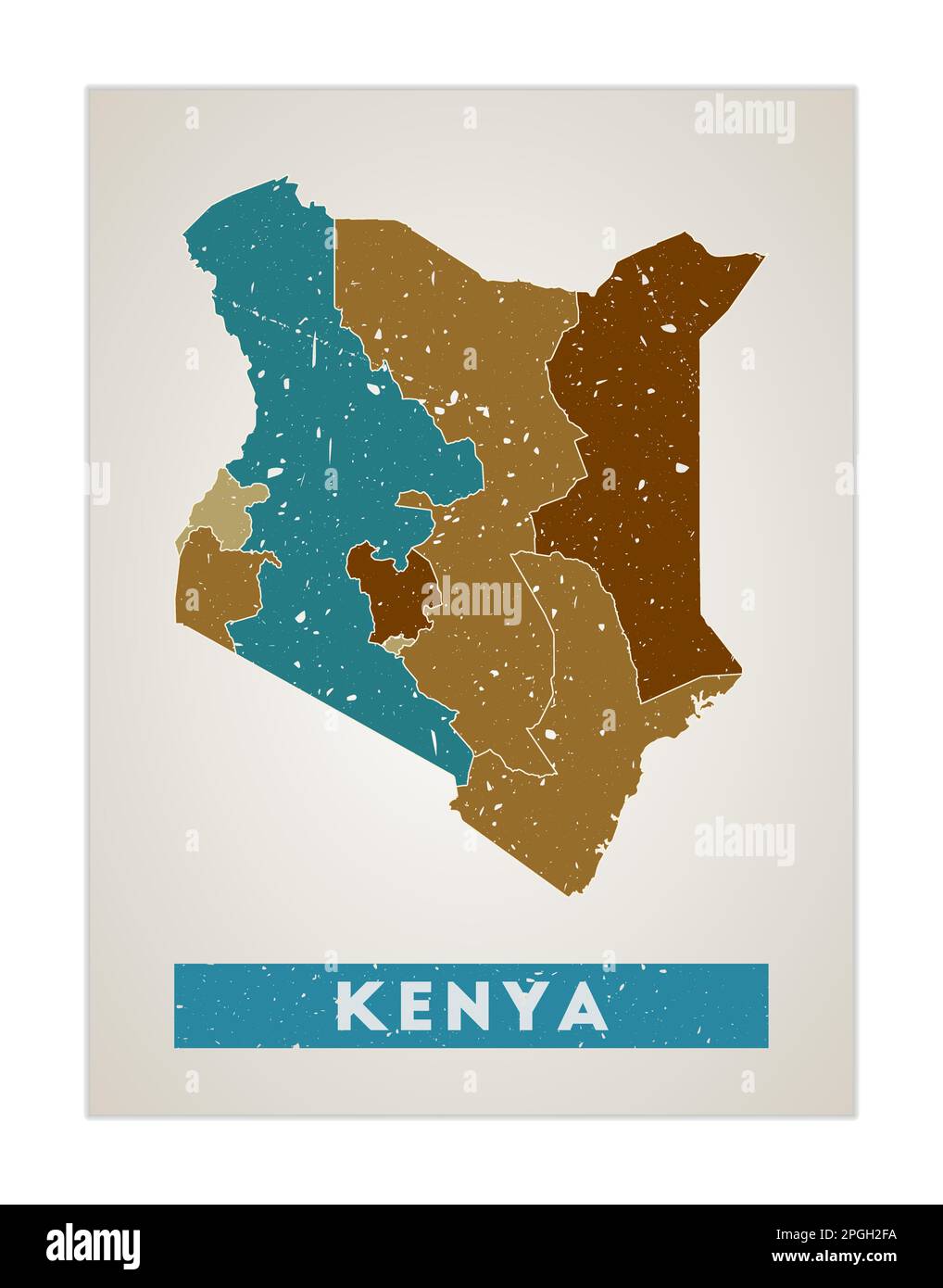 Kenya map. Country poster with regions. Old grunge texture. Shape of ...