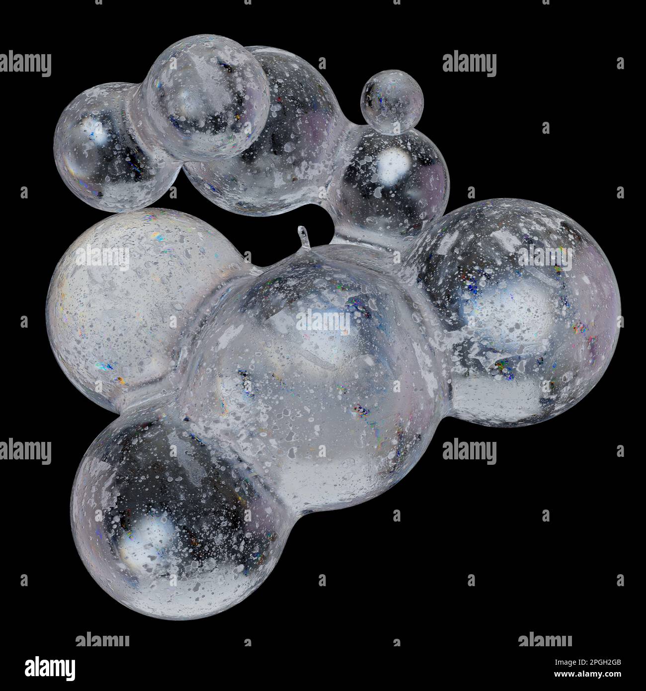 Isolated 3D illustration of abstract cluster of frozen ice spheres over ...