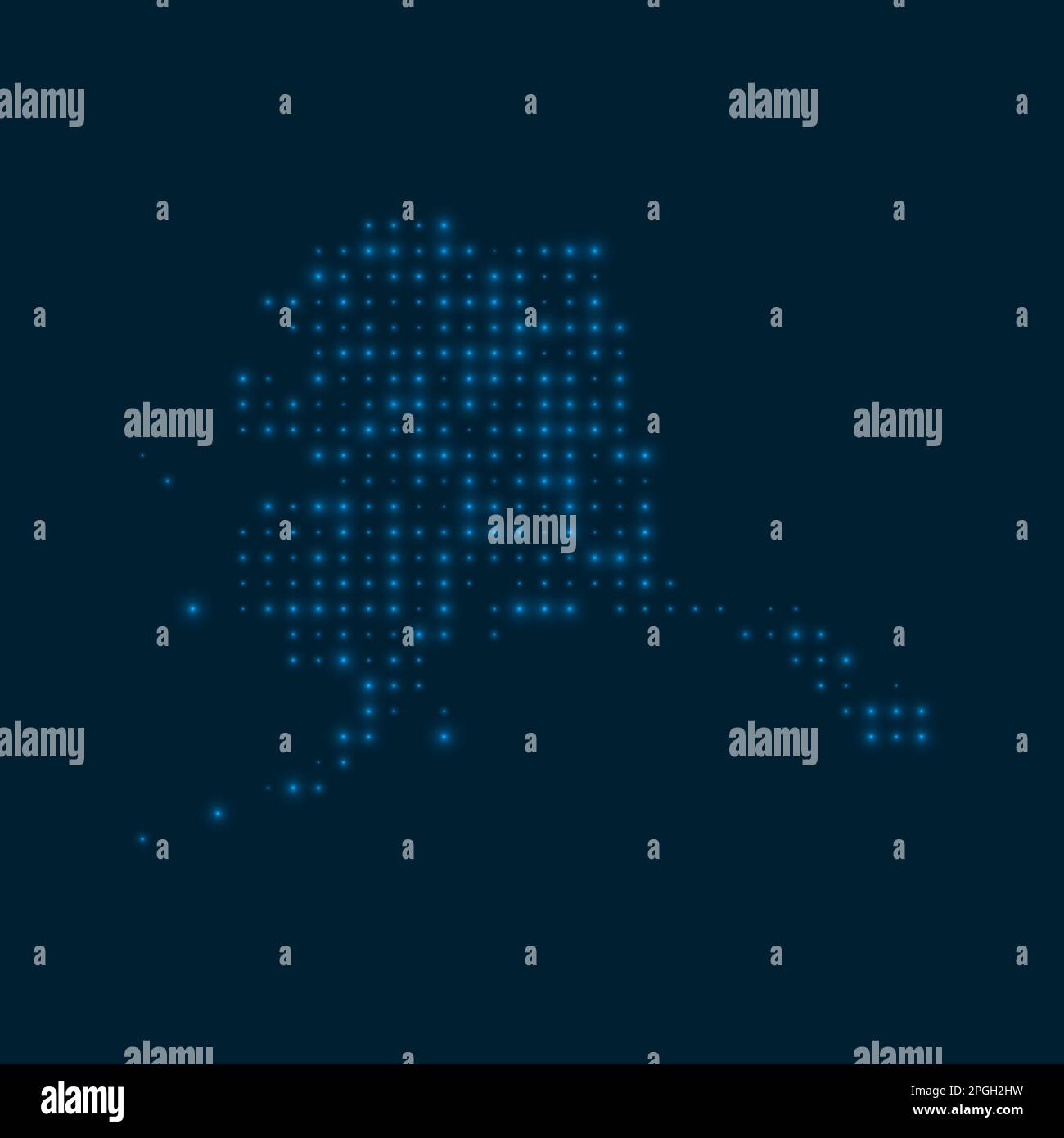 Alaska dotted glowing map. Shape of the US state with blue bright bulbs ...