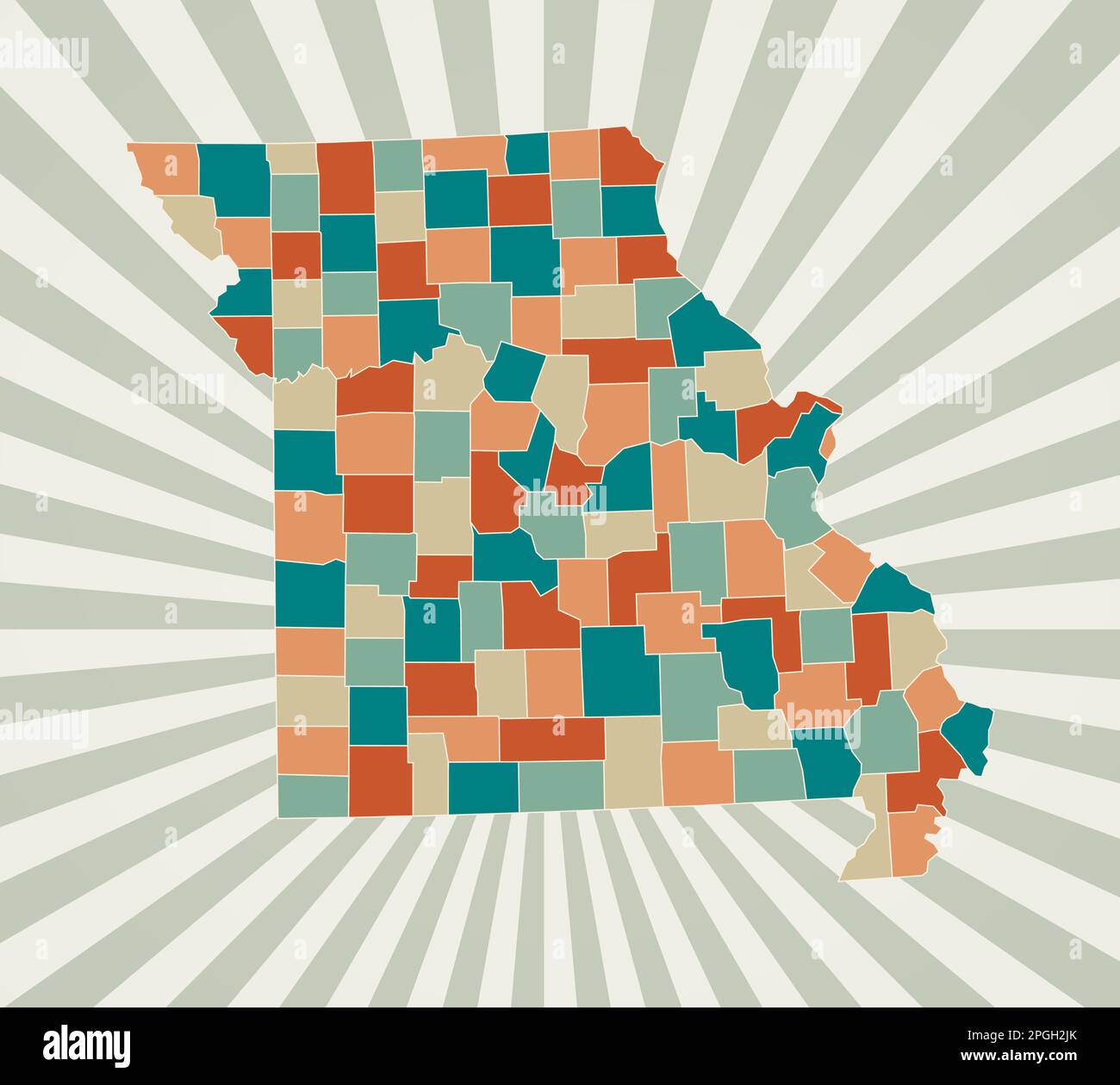 Missouri map. Poster with map of the US state in retro color palette ...