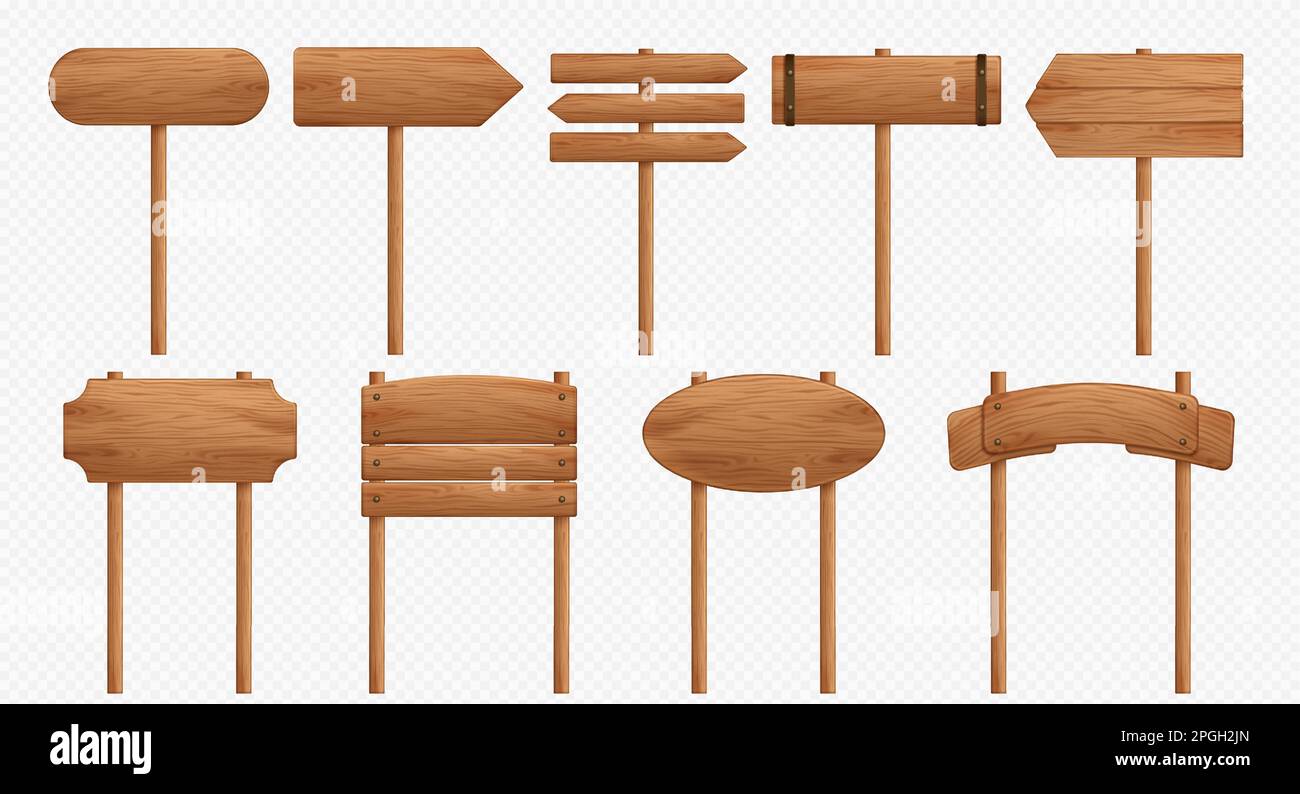 Realistic set of wooden sign posts isolated on transparent background ...