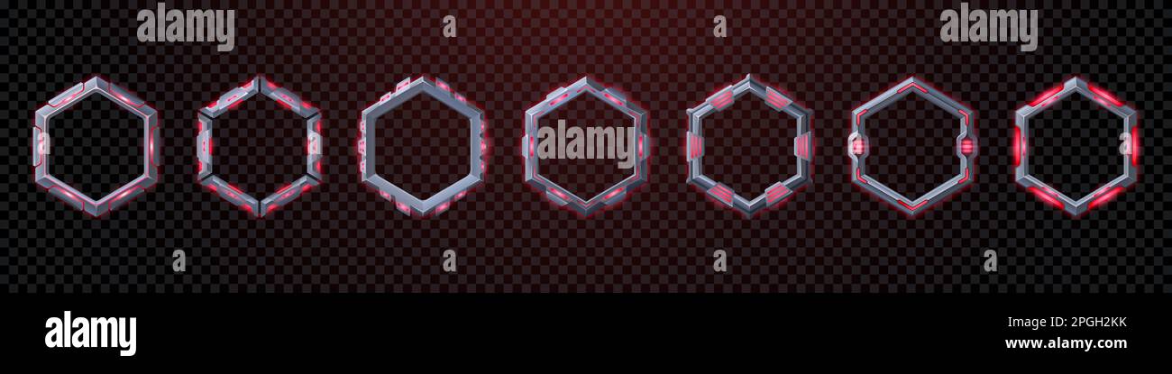 Realistic set of sci fi game frame with red light illumination. Vector ...