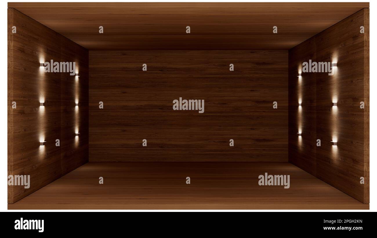 3D Illustration of wood room with front opening and isolated with ...