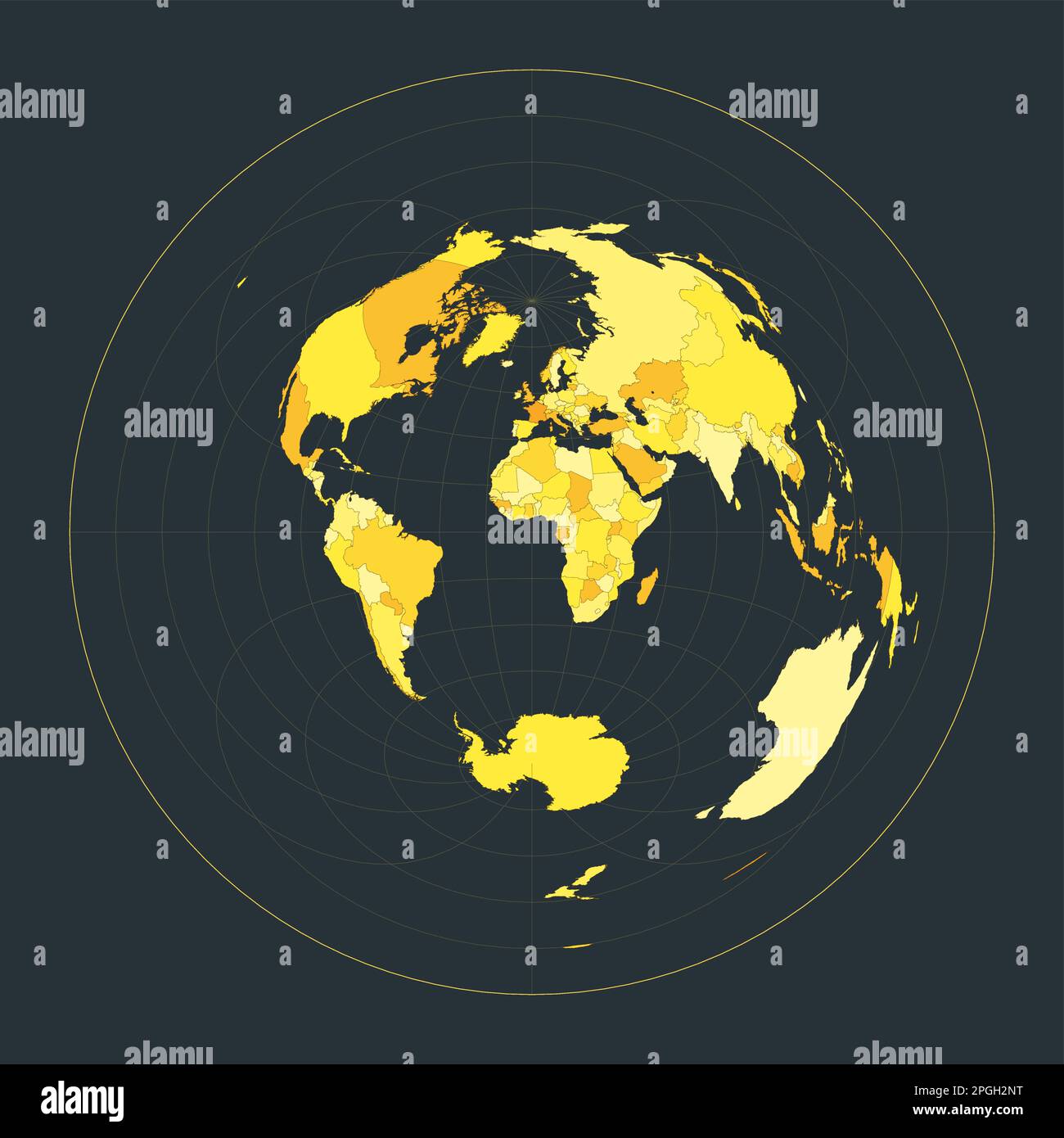 World Map. Azimuthal equidistant projection. Futuristic world ...