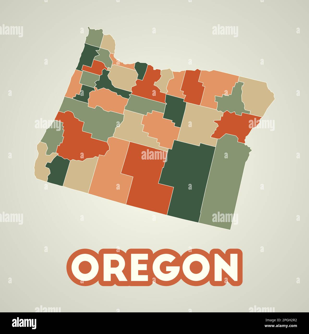 Oregon poster in retro style. Map of the US state with regions in ...